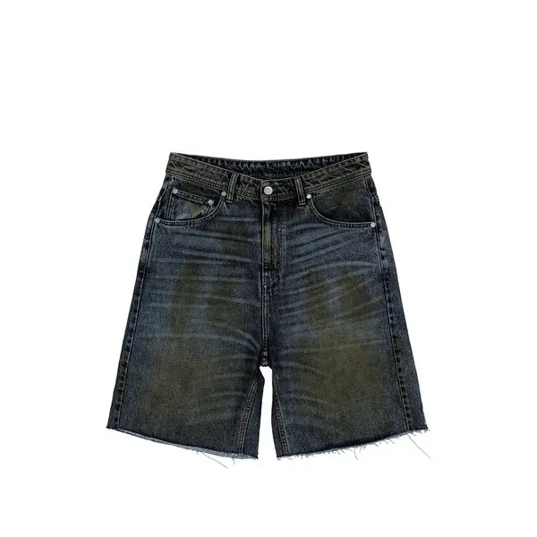 44 LABEL GROUP Denim Shorts With Frayed Hem And Lettering