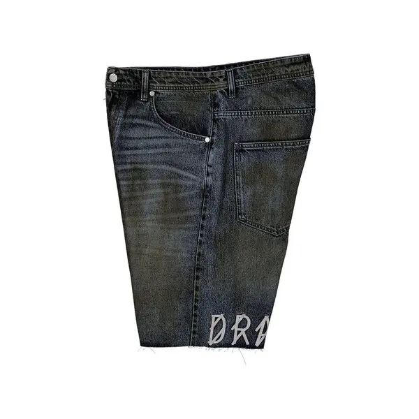 44 LABEL GROUP Denim Shorts With Frayed Hem And Lettering