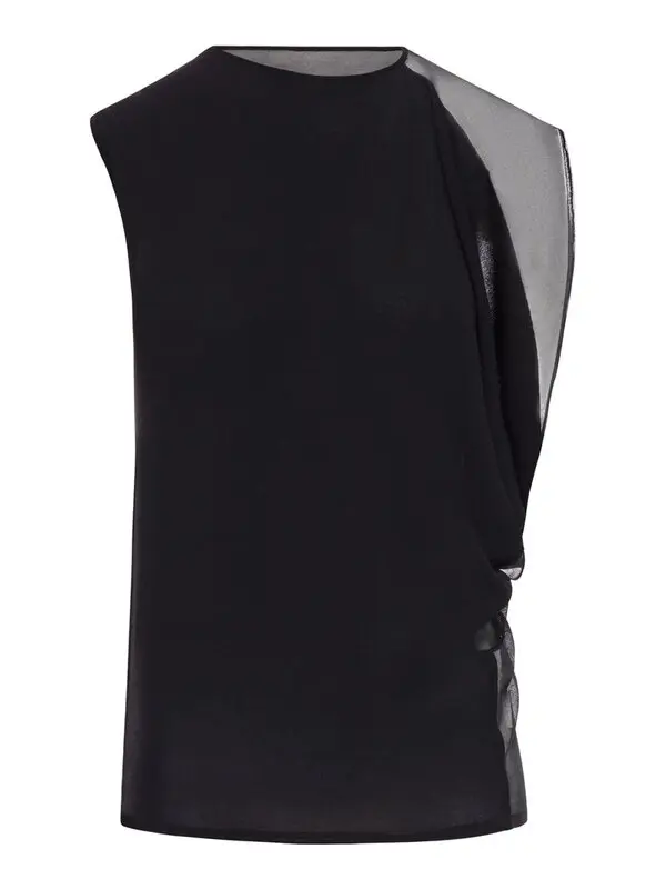Sportmax Asymmetrical Draped Stretch Knit Top With Sheer Inserts - Black