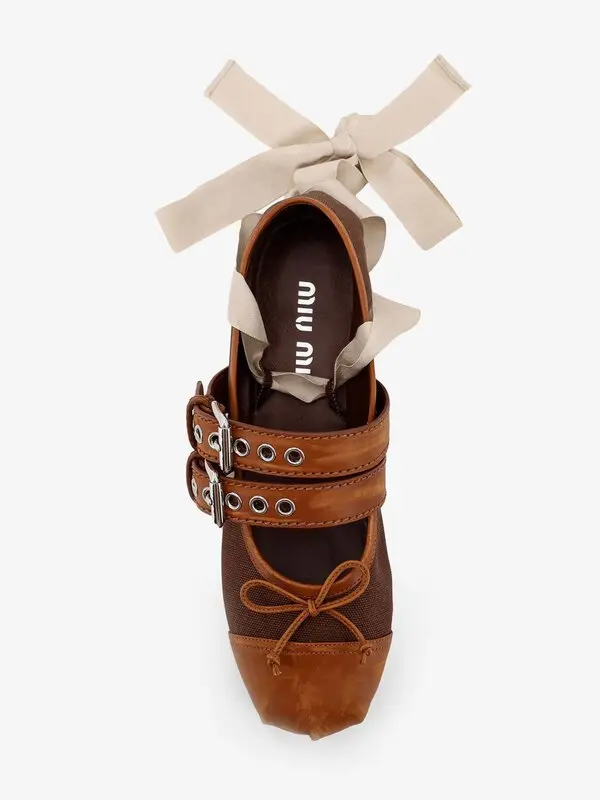 Miu Miu Ballerinas In Leather And Canvas - Multicolor