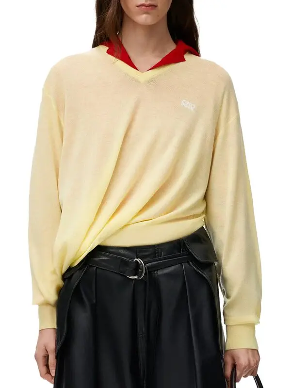 Loewe Draped Merino Wool V-neck Sweater - Multicolor