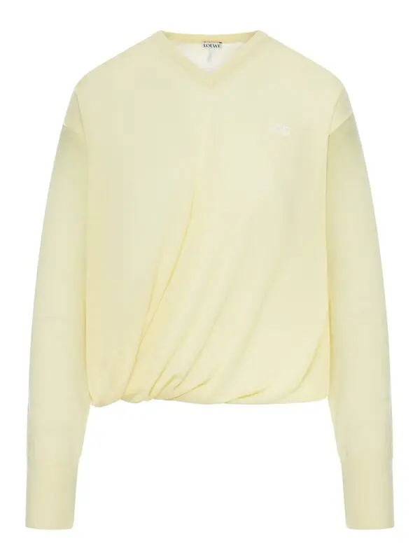 Loewe Draped Merino Wool V-neck Sweater