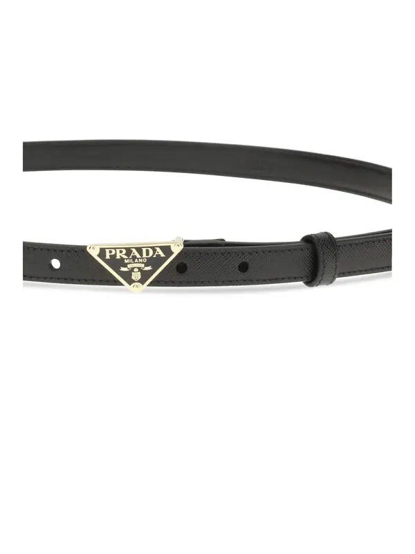Prada Leather Belt With Metallic Logo Triangle