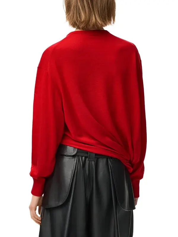 Loewe Draped Merino Wool V-neck Sweater - Red