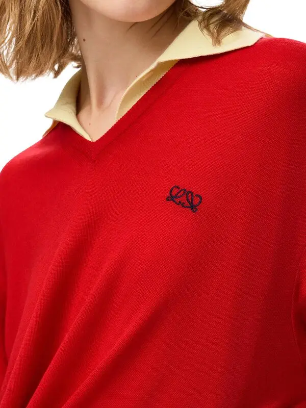 Loewe Draped Merino Wool V-neck Sweater - Red