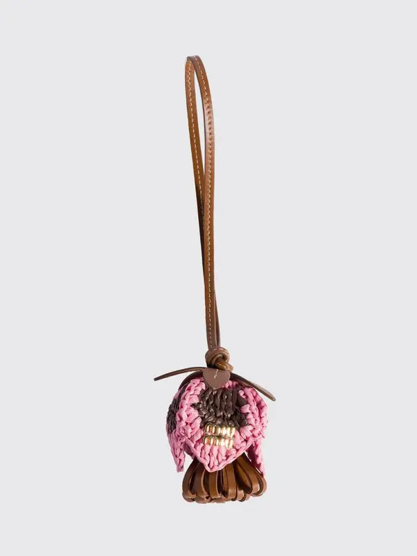 Miu Miu Raffia And Calfskin Keychain - Pink