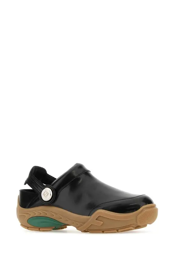 Fendi Mocassini Leather Clogs - Black