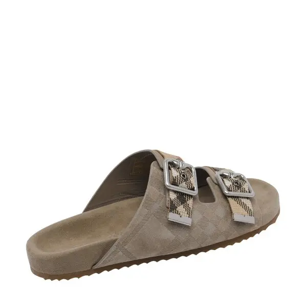 Burberry Suede Sandals With Tartan Check And Buckle Closure - Cream
