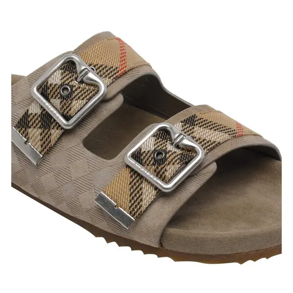 Burberry Suede Sandals With Tartan Check And Buckle Closure - Cream