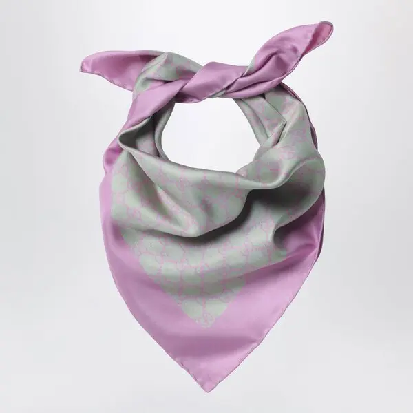 Gucci Aqua Green And Pink Silk Twill Scarf - Multicolor