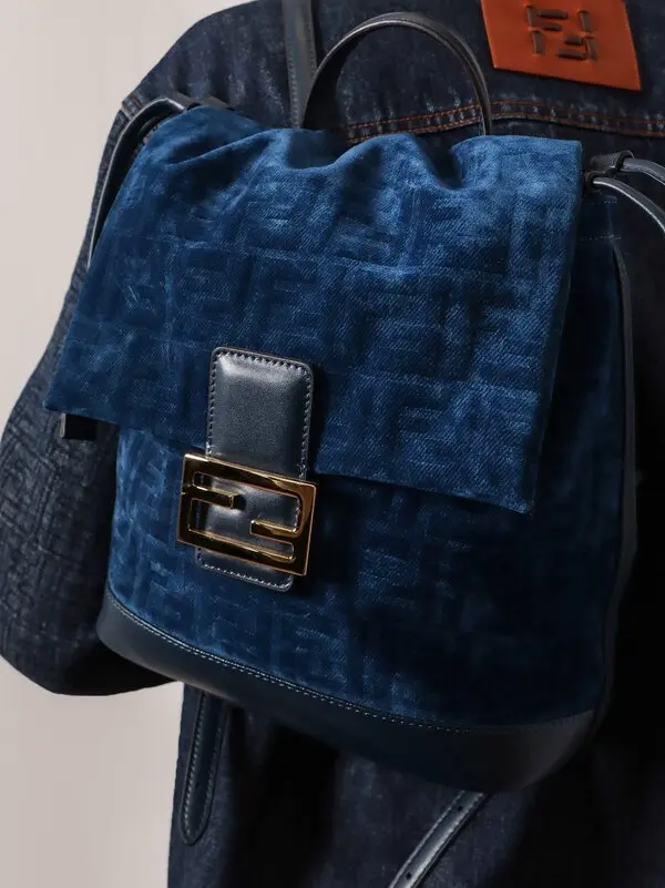 Fendi Denim Flocked Ff Detail Backpack
