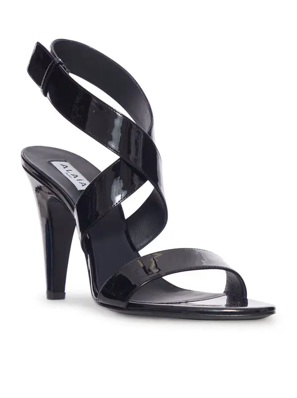 Alaïa Cone Heel Sandals In Patent Calfskin - Black