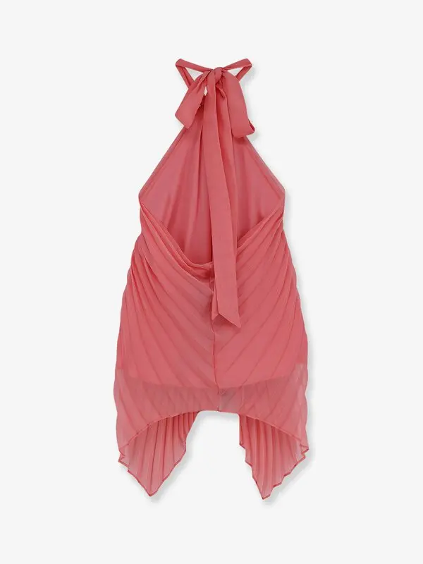 Max Mara Pleated Halter Top With Plunging Back And Asymmetrical Hem - Multicolor