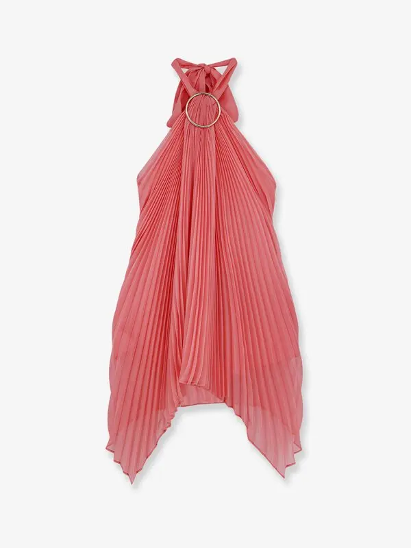 Max Mara Pleated Halter Top With Plunging Back And Asymmetrical Hem - Multicolor