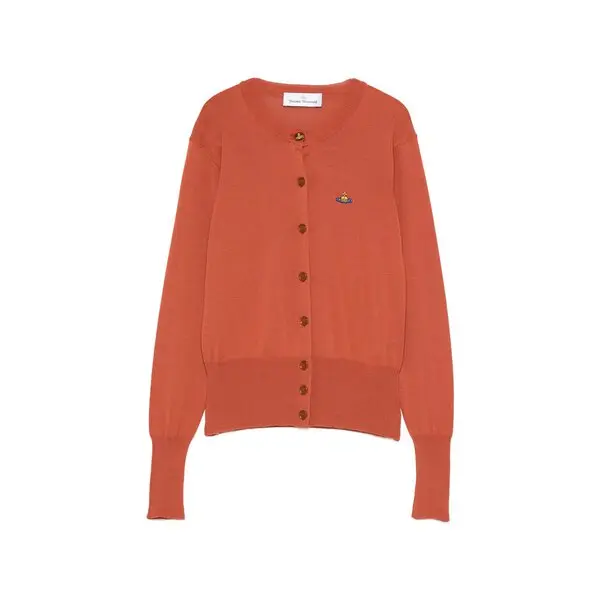 VIVIENNE WESTWOOD Organic Cotton Embroidered Logo Cardigan - Orange
