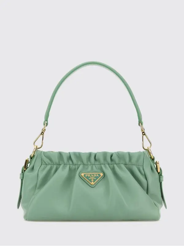 Prada Nappa Leather Ruched Tote Bag - Green