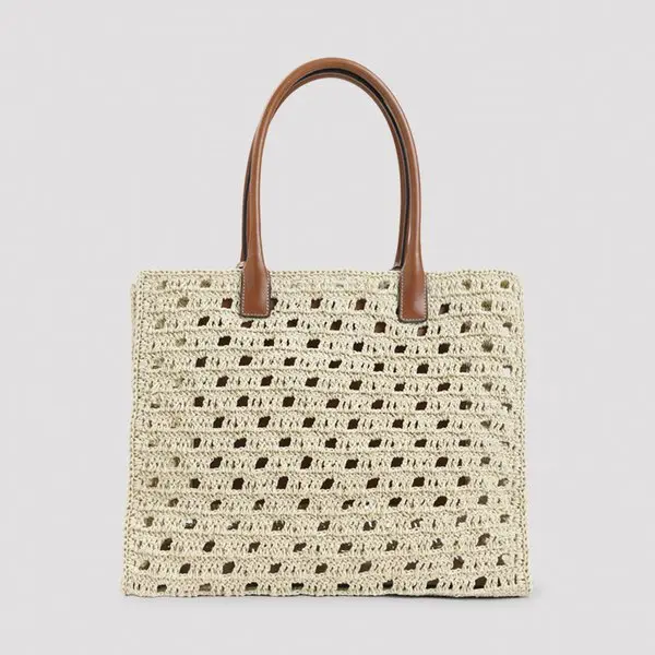 Versace Raffia Large Tote Bag With Leather Handles And Gold-tone Medusa Detail - Multicolor