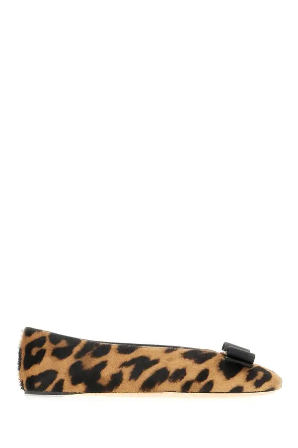 FERRAGAMO Leopard Print Bow Detail Ballet Flats