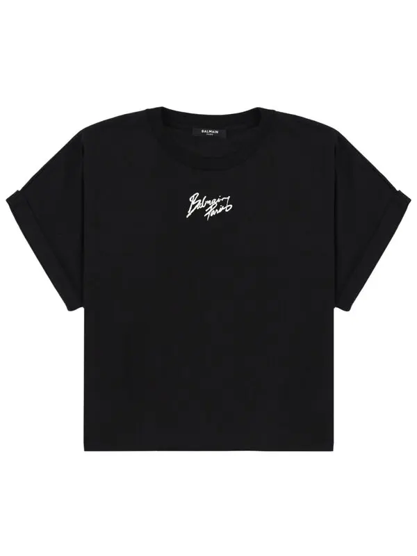 Balmain Cropped Cotton T-shirt With Logo - Black