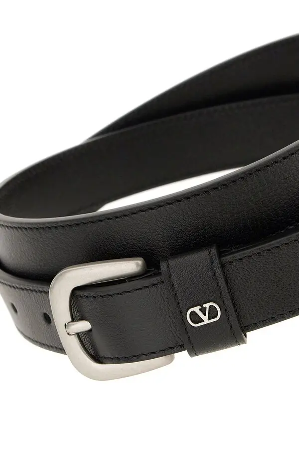 Valentino Garavani Leather Belt With Silver Tone Buckle