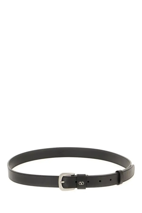 Valentino Garavani Leather Belt With Silver Tone Buckle