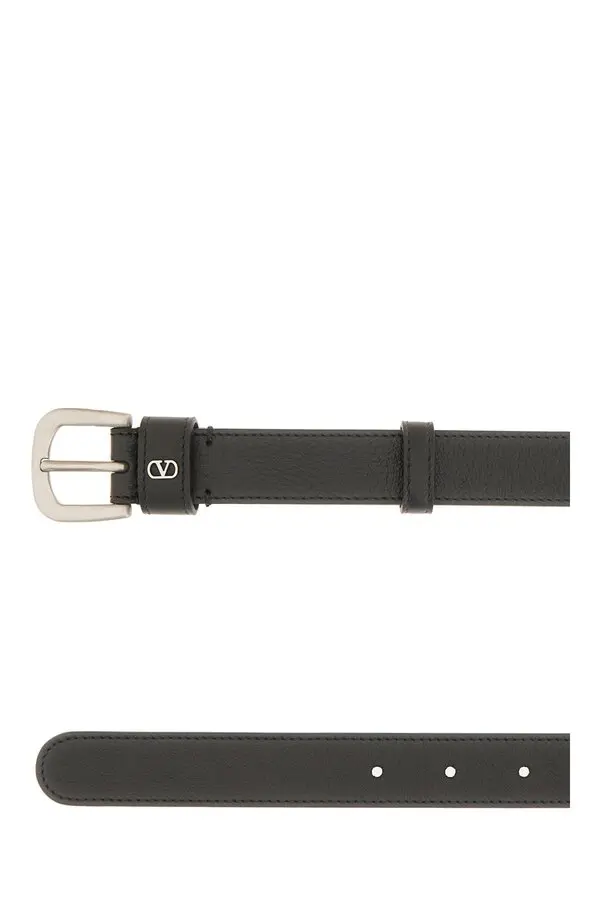 Valentino Garavani Leather Belt With Silver Tone Buckle