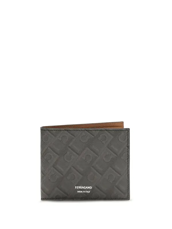 FERRAGAMO Leather Bifold Wallet With Gancini Pattern - Gray