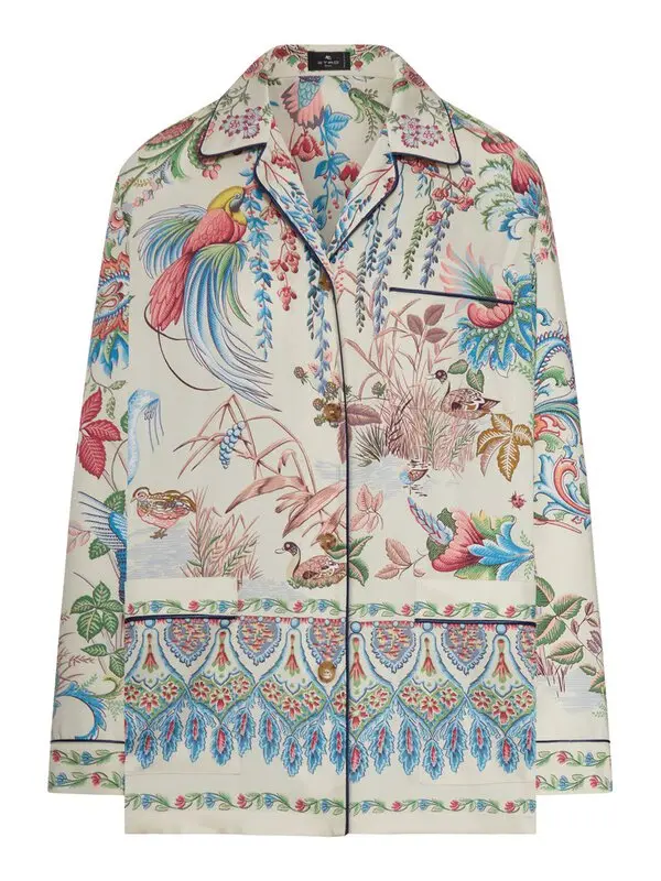 Etro Twill Shirt With Placed Flora And Fauna Print - Multicolor