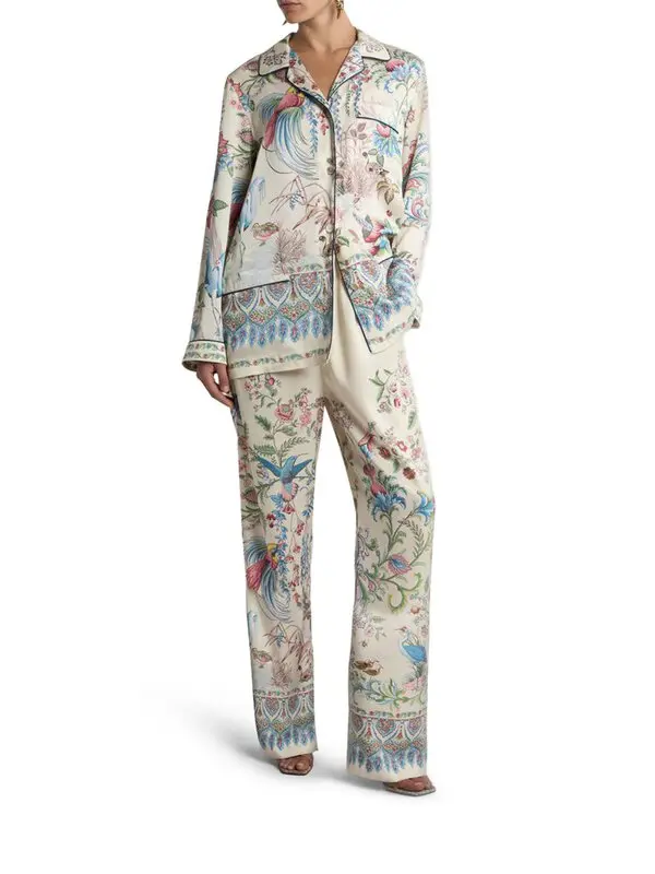 Etro Twill Shirt With Placed Flora And Fauna Print - Multicolor