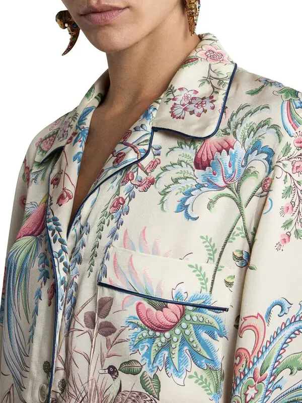 Etro Twill Shirt With Placed Flora And Fauna Print - Multicolor