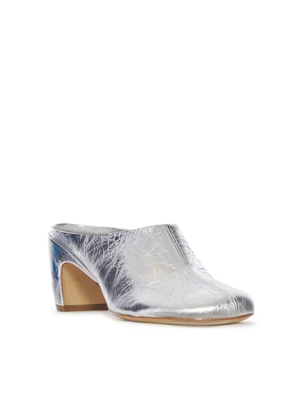 Dries Van Noten Laminated Leather Mules With Metallic Effect