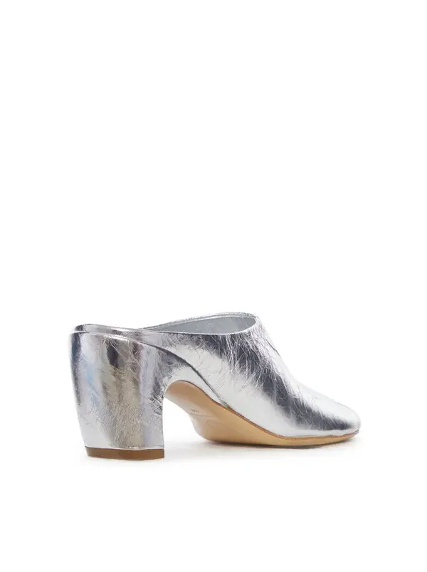 Dries Van Noten Laminated Leather Mules With Metallic Effect