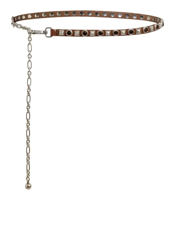 Etro Embellished Leather Belt With Jewel Studs - Brown