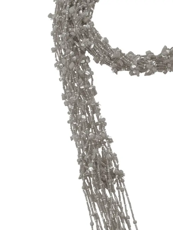 Dries Van Noten Embroidered Scarf Necklace With Fringed Finish - Silver