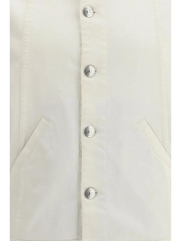Brunello Cucinelli Cotton Denim Jacket With Suede Collar - White