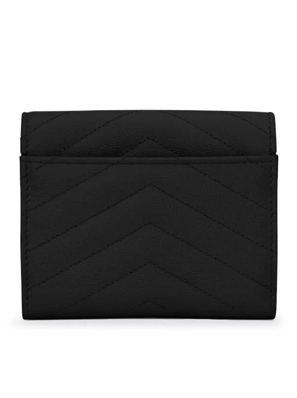 Saint Laurent Cassandre Matelassé Compact Tri-fold Wallet In Grain De Poudre Embossed Leather