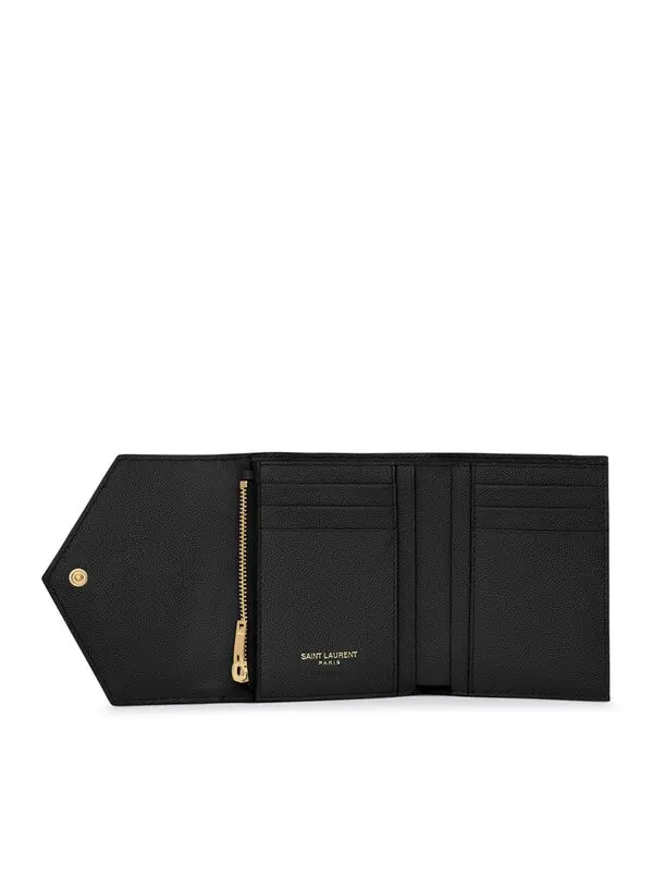 Saint Laurent Cassandre Matelassé Compact Tri-fold Wallet In Grain De Poudre Embossed Leather