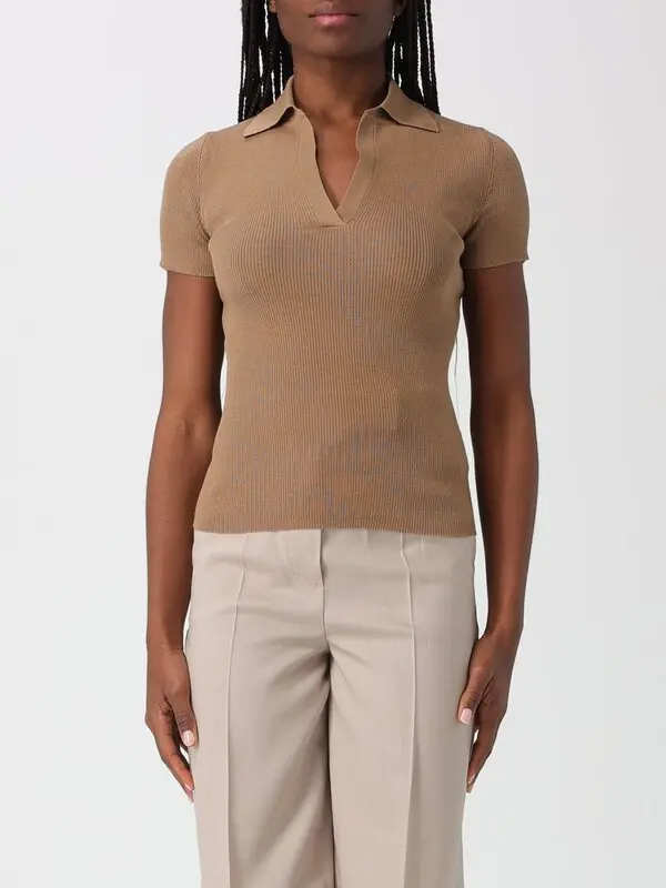 Max Mara Ribbed Knit Polo Shirt - Brown