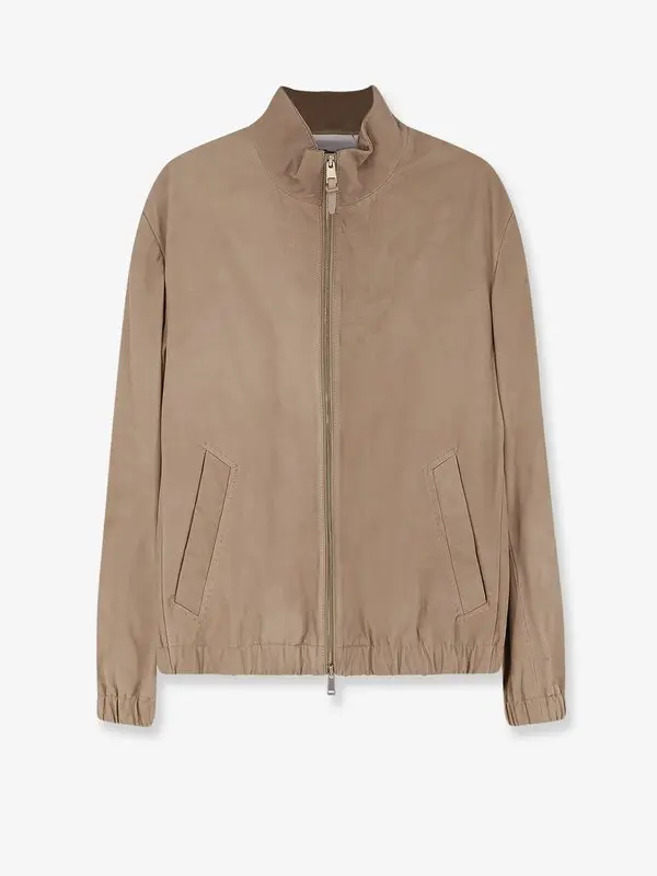 BOSS Suede Zip-up Jacket With Elasticated Cuffs - Multicolor