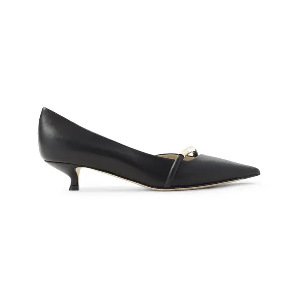 Giorgio Armani Leather Court Decollete With Metal Detail - Black