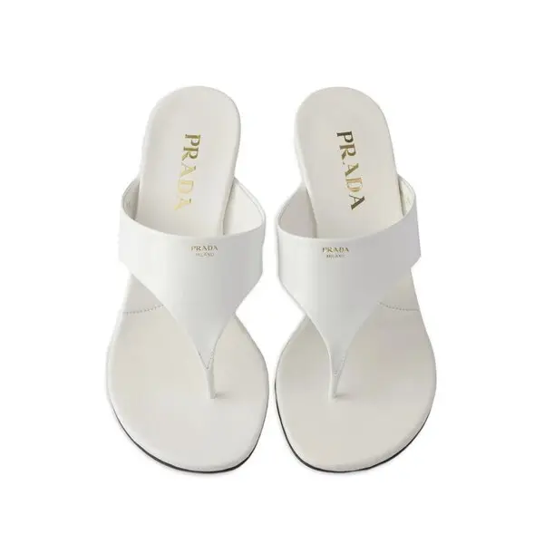 Prada Patent Leather Thong Wedge Sandals - White