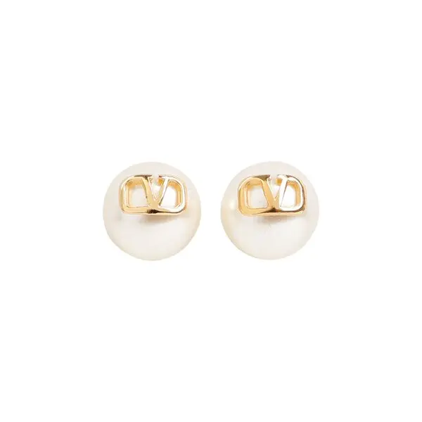 Valentino Garavani Pearl Stud Earrings With Logo Detail - Silver