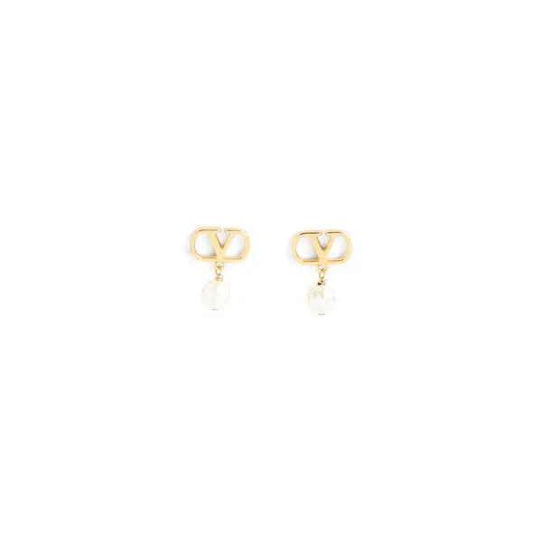 Valentino Garavani Pearl Stud Earrings With Logo Detail - Silver