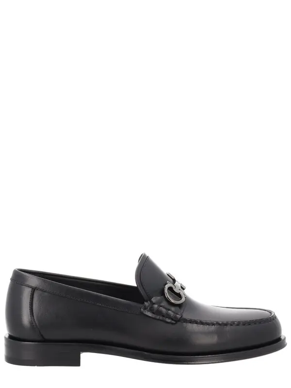 FERRAGAMO Gancini Leather Loafers - Black