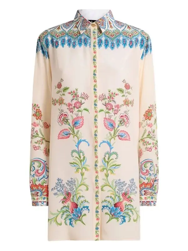 Etro Long Silk Shirt With Side Vents