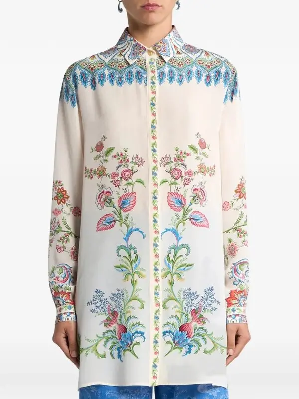 Etro Long Silk Shirt With Side Vents