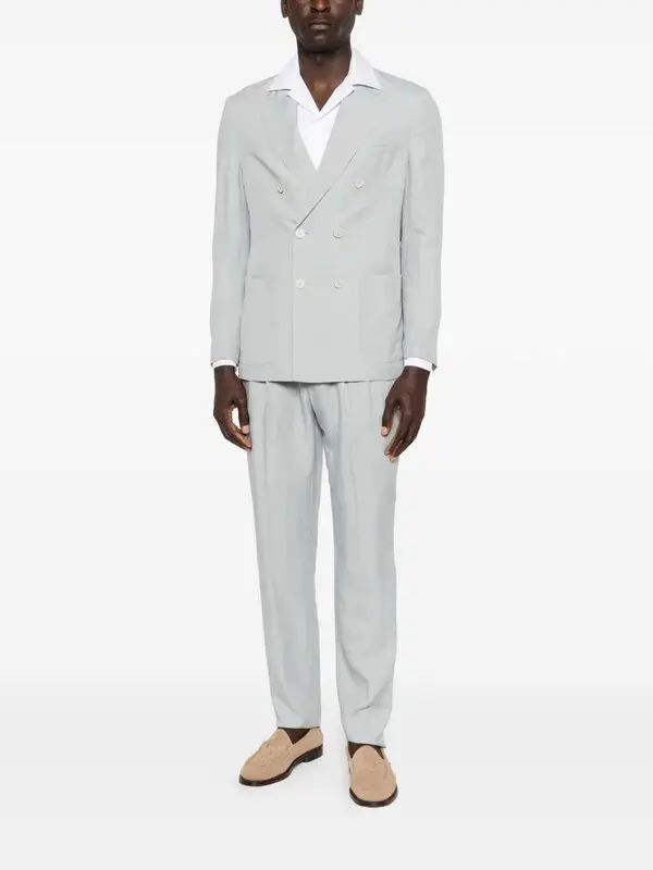 Eleventy Double-breasted Linen Suit - Blue