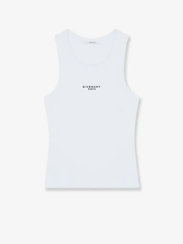 Givenchy Cotton Blend Ribbed Tank Top With Printed Logo - White