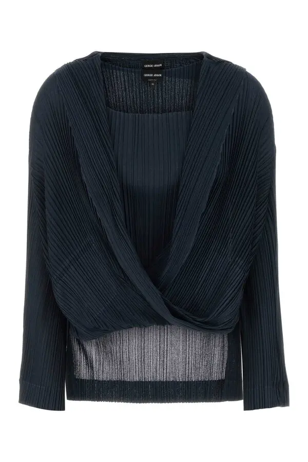Giorgio Armani Navy Pleated Blouse - Blue