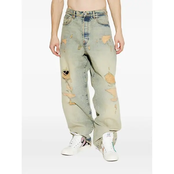 Kenzo Distressed Straight-leg Jeans - Brown